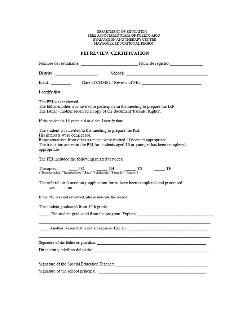 Certification of PEI Review | PDF