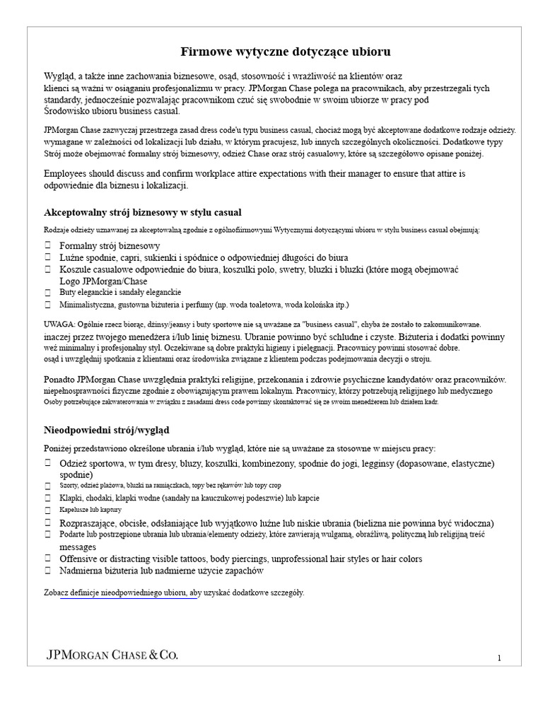 Zasady Dotyczące Ubioru W JPMorgan Chase | PDF