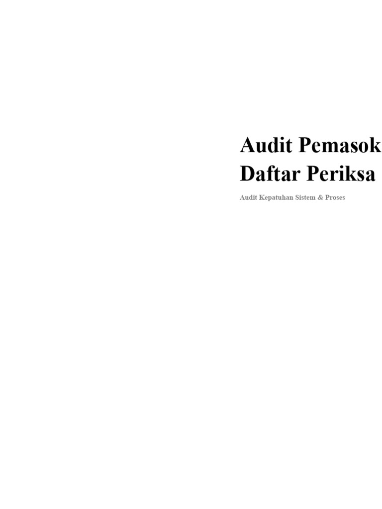 Daftar Periksa Audit Pemasok ISO 9001 | PDF