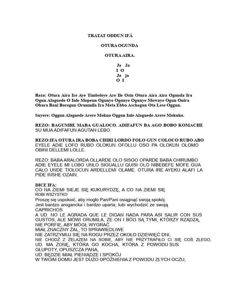 Tratat Oddun Z Ifa Otura Ogunga (Aira) | PDF
