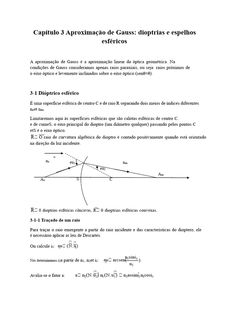 Aproximação de Gauss: Óptica e Dioptrias | PDF | Ótica | Espelho