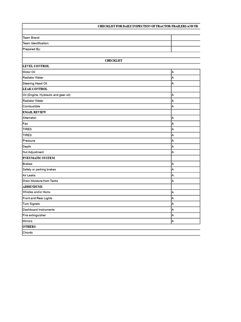Daily Tractor-Trailer Inspection Checklist | PDF