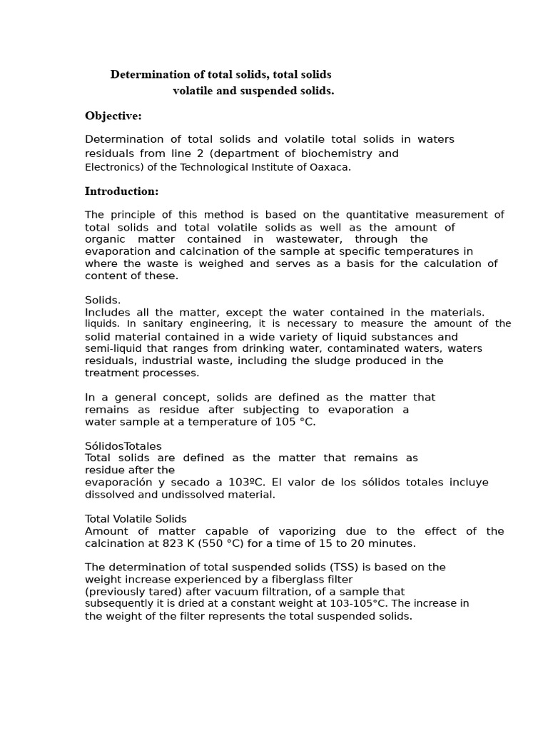 Total Solids Analysis in Wastewater | PDF | Filtration | Water