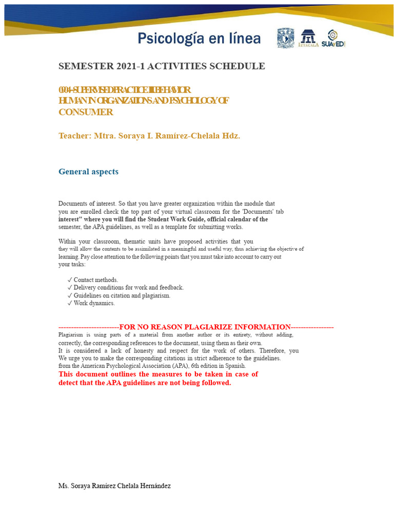 2021-1 Activities Schedule for Psychology | PDF | Behavior | Psychology