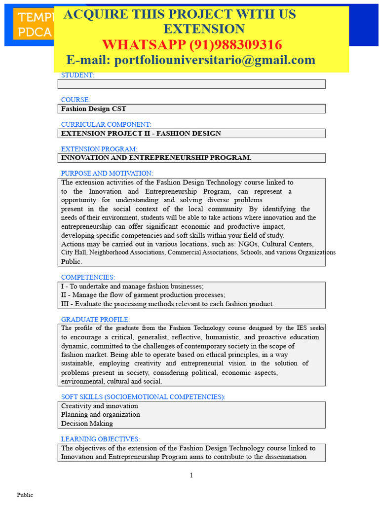 Extension Project II Fashion Design | PDF | Textiles | Entrepreneurship