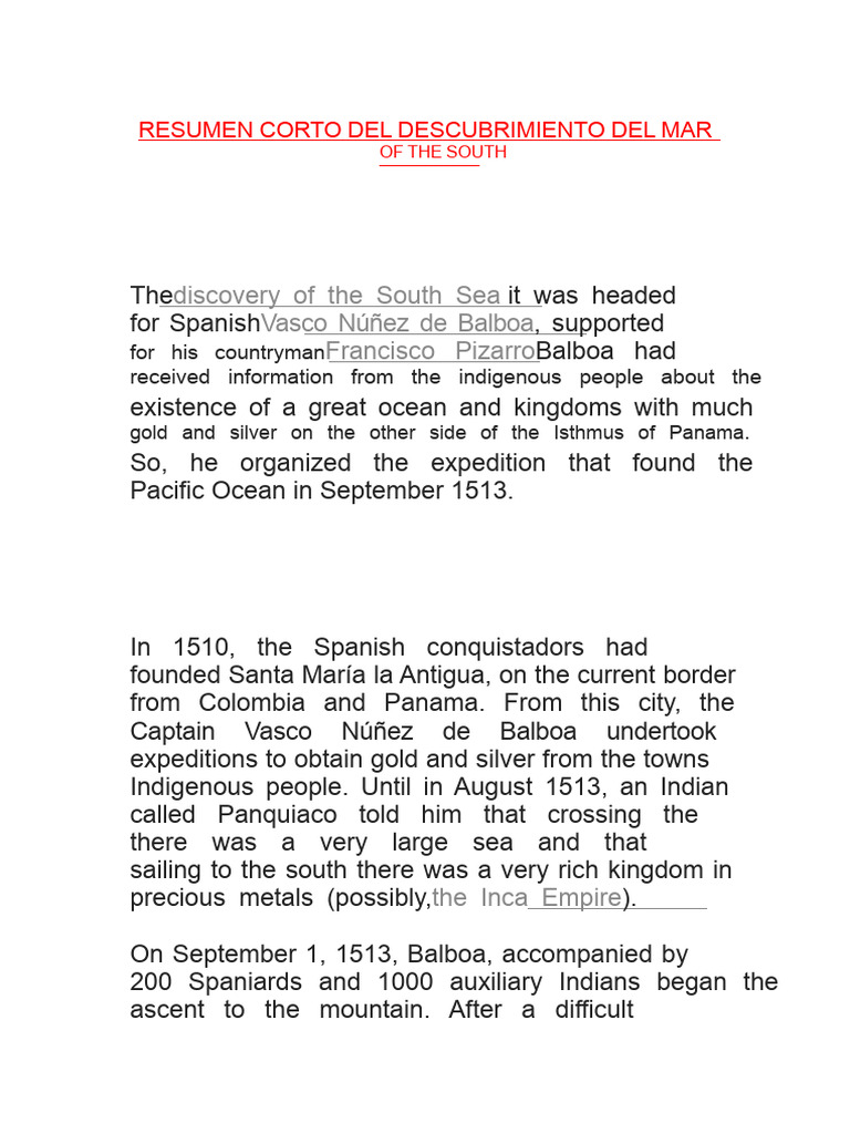 Short Summary of The Discovery of The South Sea | PDF