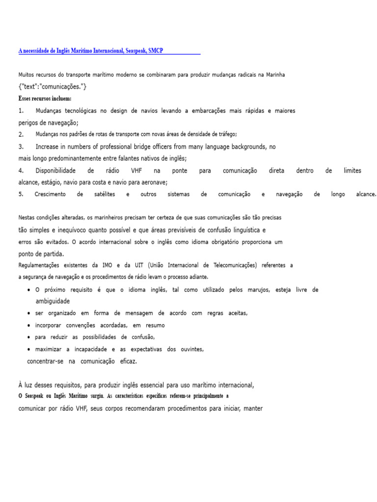 Inglês Marítimo, Seaspeak, SMCP | PDF | Língua inglesa | Comunicação