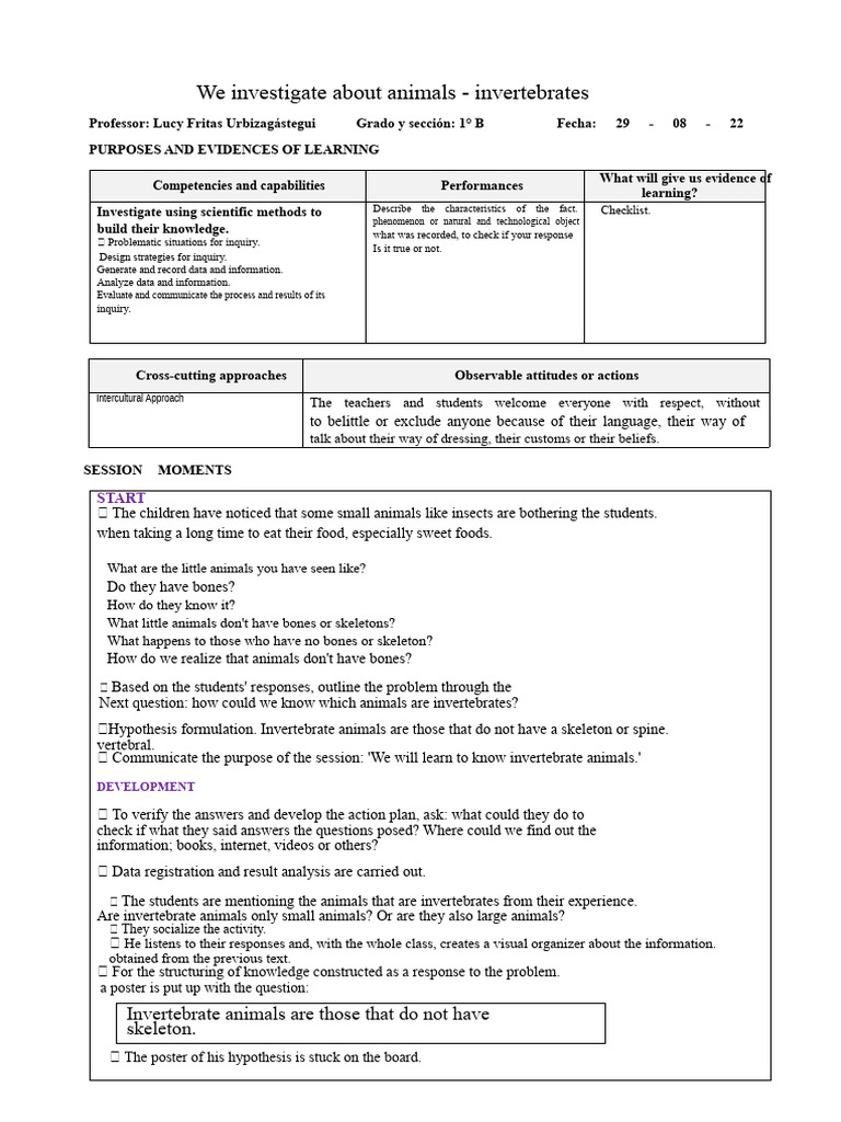 Session Science-Invertebrate Animals August 29 | PDF | Inquiry ...