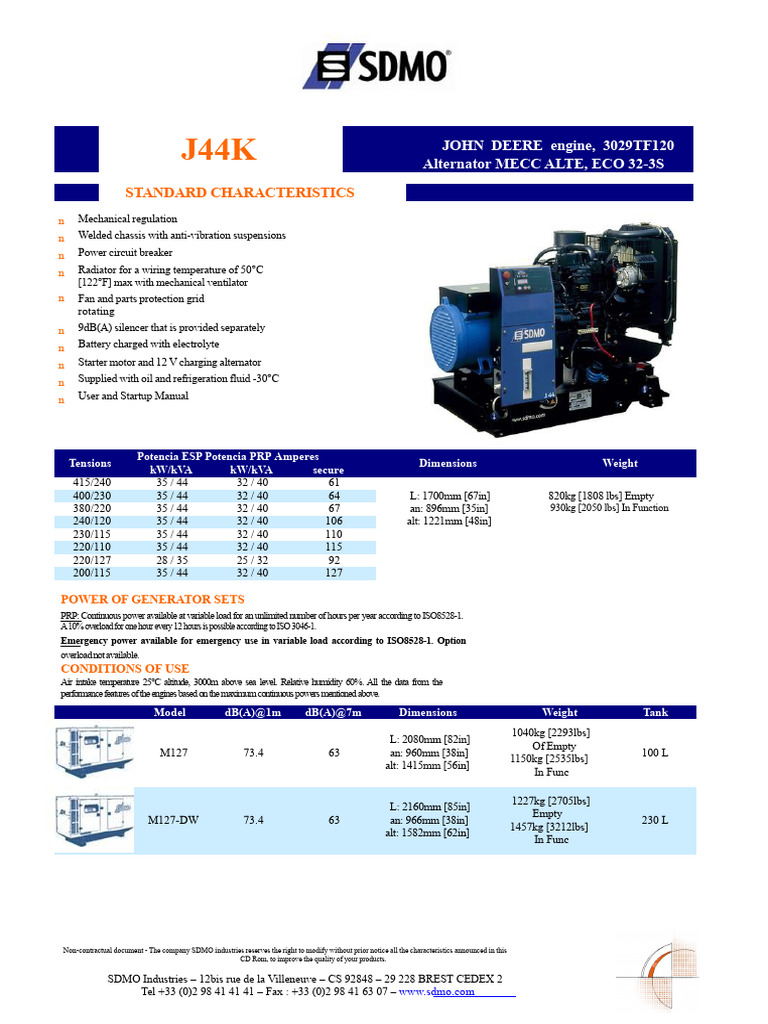 Lureye Generator Data Sheet 44KVA | PDF | Engines | Electric Generator