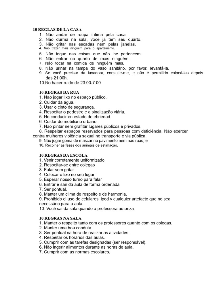 Regras de Convivência em Casa, Rua e Escola | PDF