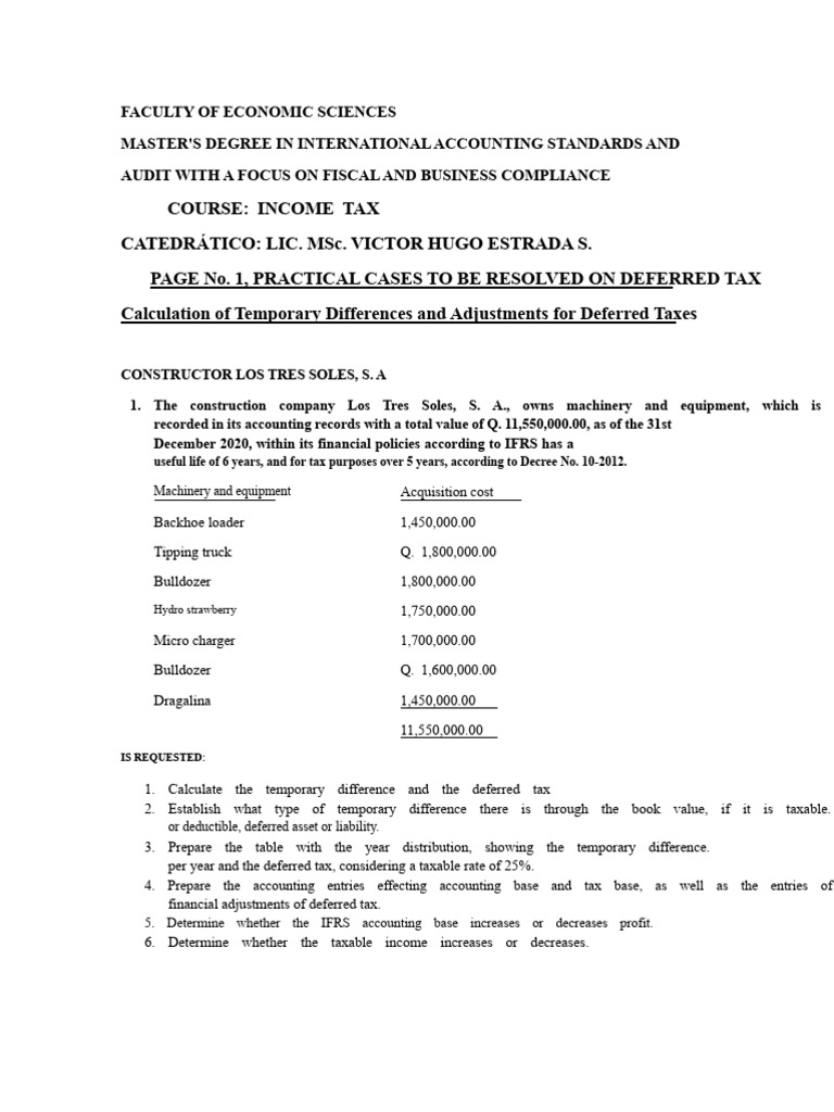 Exercises According To Worksheet No. 1 Deferred Tax, Property, Plant ...