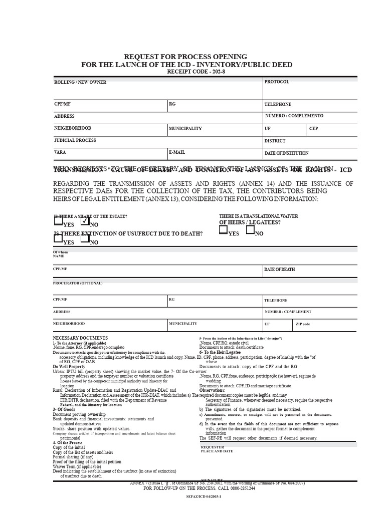 Request For Opening of Process For Icd - Inventory - Public Deed PDF ...