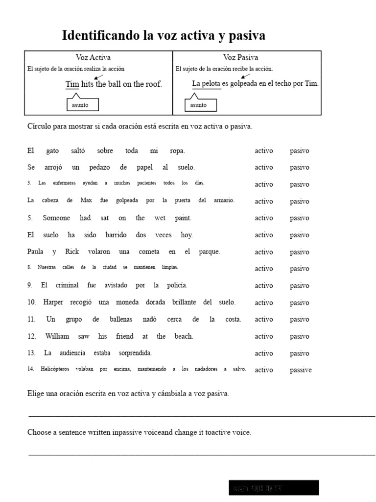 Voz Activa y Pasiva Identificar 1 | PDF
