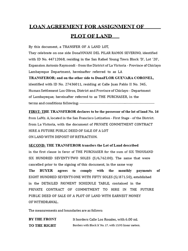 Land Plot Loan Agreement Document | PDF | Land Lot | Private Law