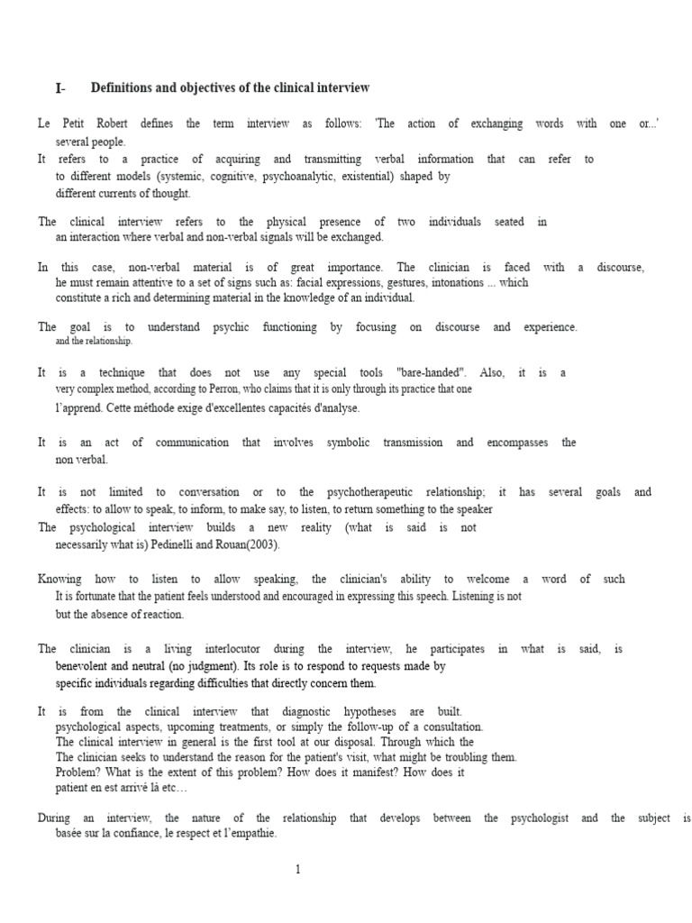The Clinical Interview Summary | PDF | Psychoanalysis | Psychotherapy