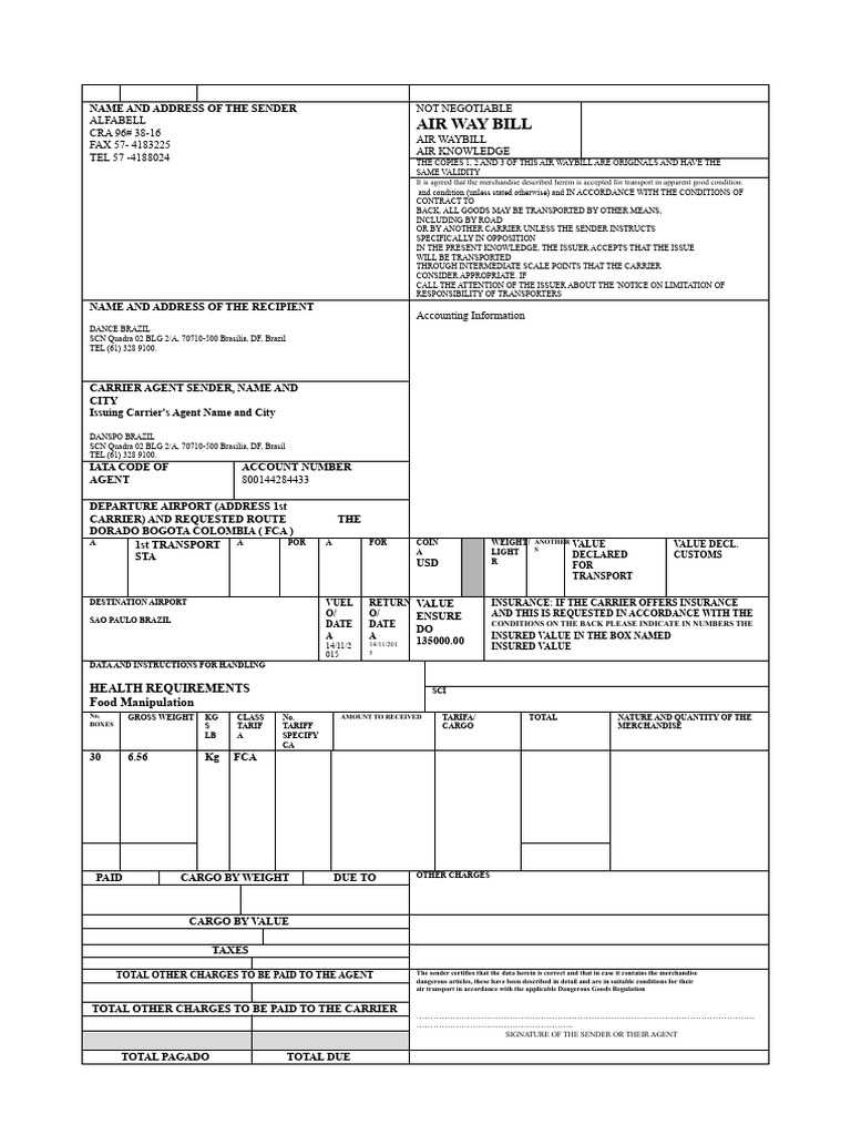Air Waybill Document for Shipment | PDF