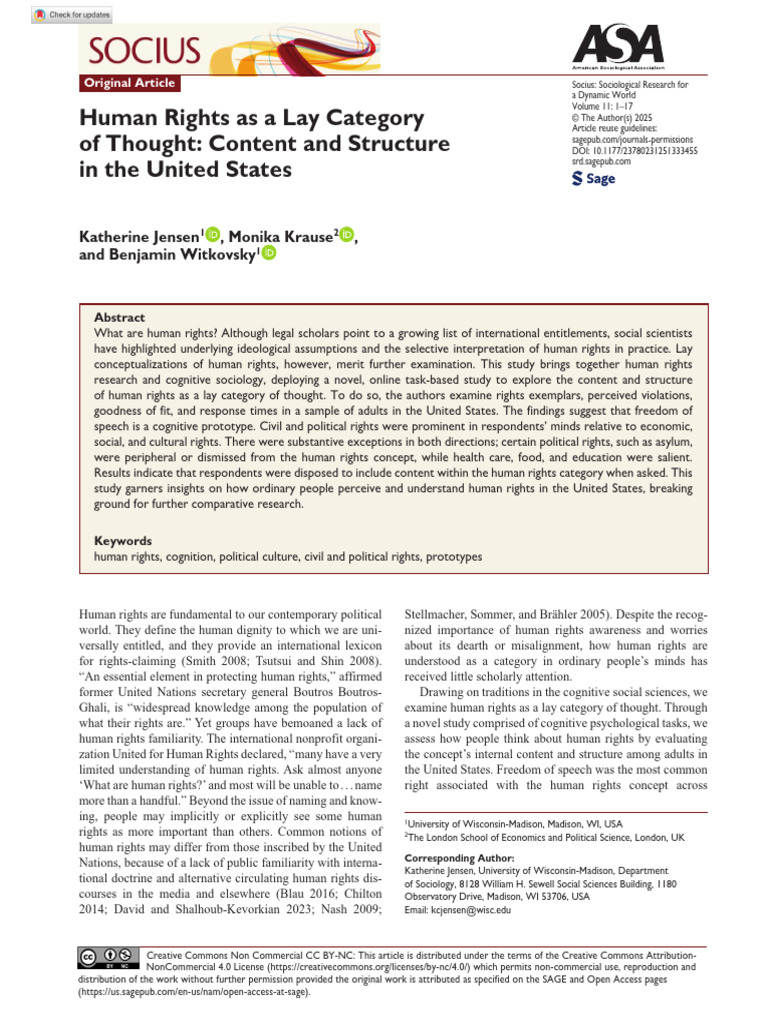 Human Rights As A Lay Category of Thought | PDF | Human Rights | Sociology