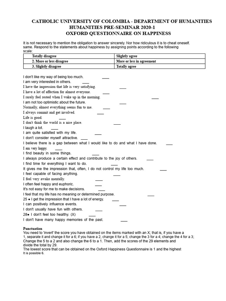 Oxford Happiness Questionnaire Guide | PDF