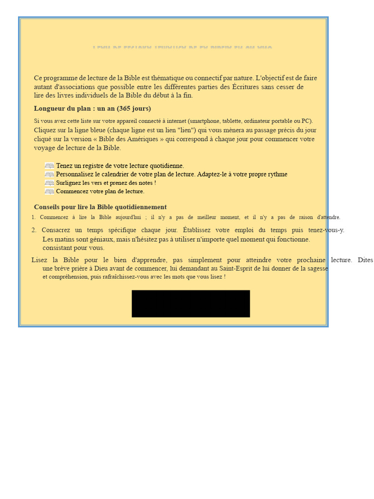 Plan de lecture biblique thématique sur un an | PDF | Bible | Prière