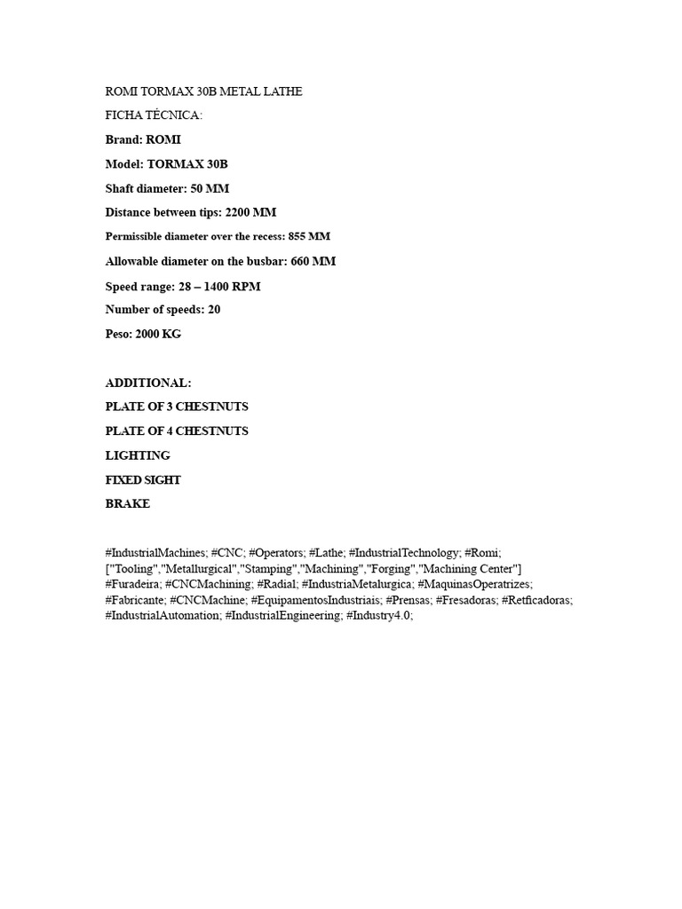 Romi Tormax 30b Lathe | PDF
