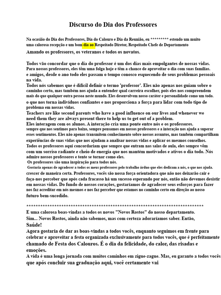 Discurso Do Dia Dos Professores | PDF