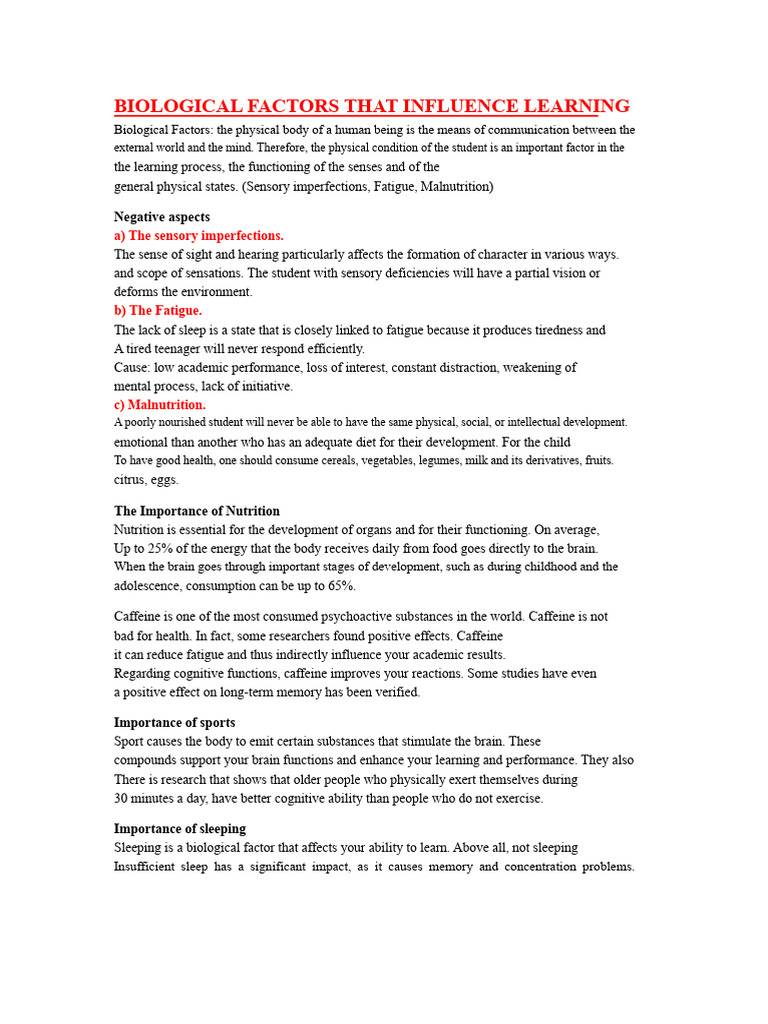 Biological Factors That Influence Learning | PDF | Motivational ...