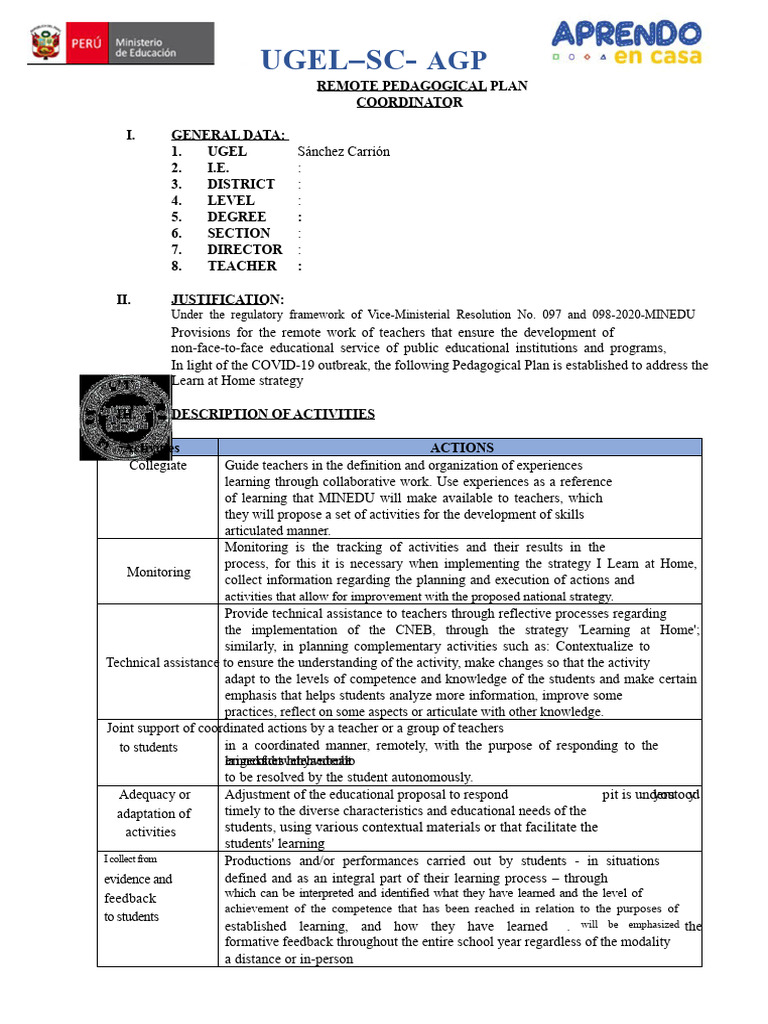 Remote Pedagogical Plan for Teachers | PDF | Learning | Communication
