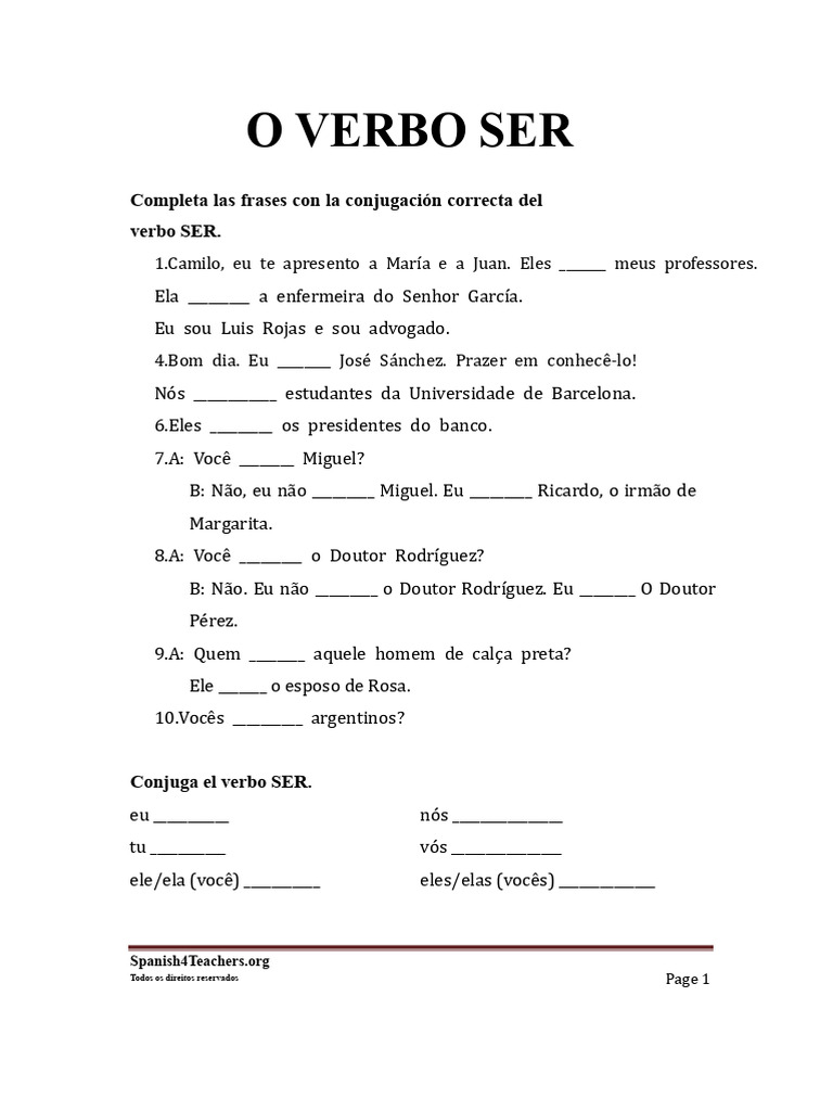 Conjugação do Verbo SER em Português | PDF