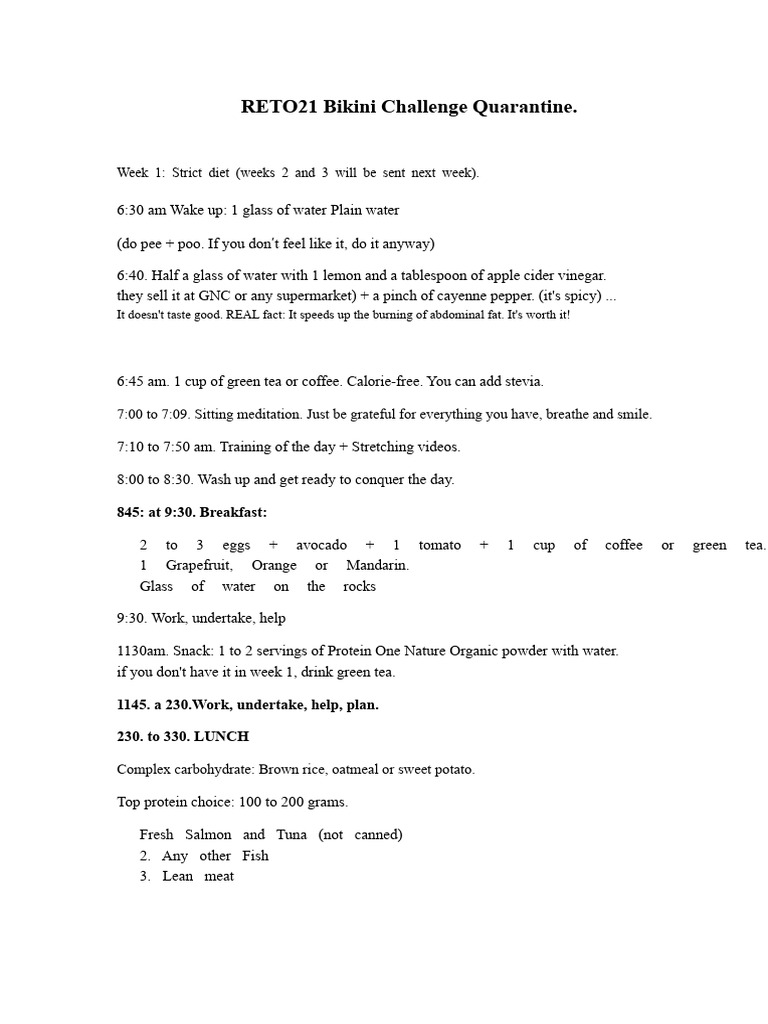 RETO21 Bikini Challenge Quarantine. WEEK 1 PDF | PDF | Salad | Lunch