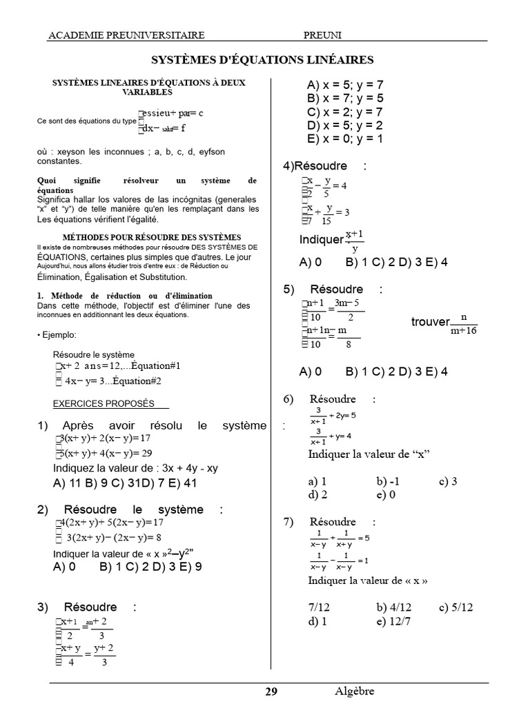 Résolution de systèmes d'équations linéaires | PDF | Équations ...