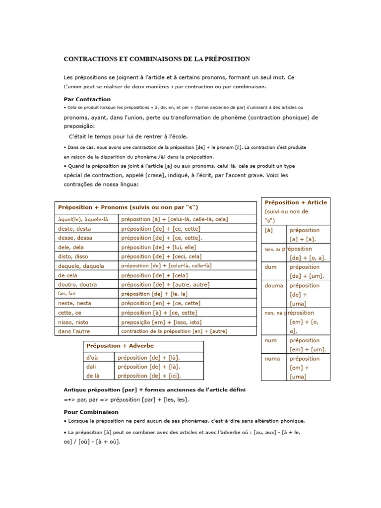 Contractions et Combinaisons de Prépositions | PDF | Pronom | Unités ...