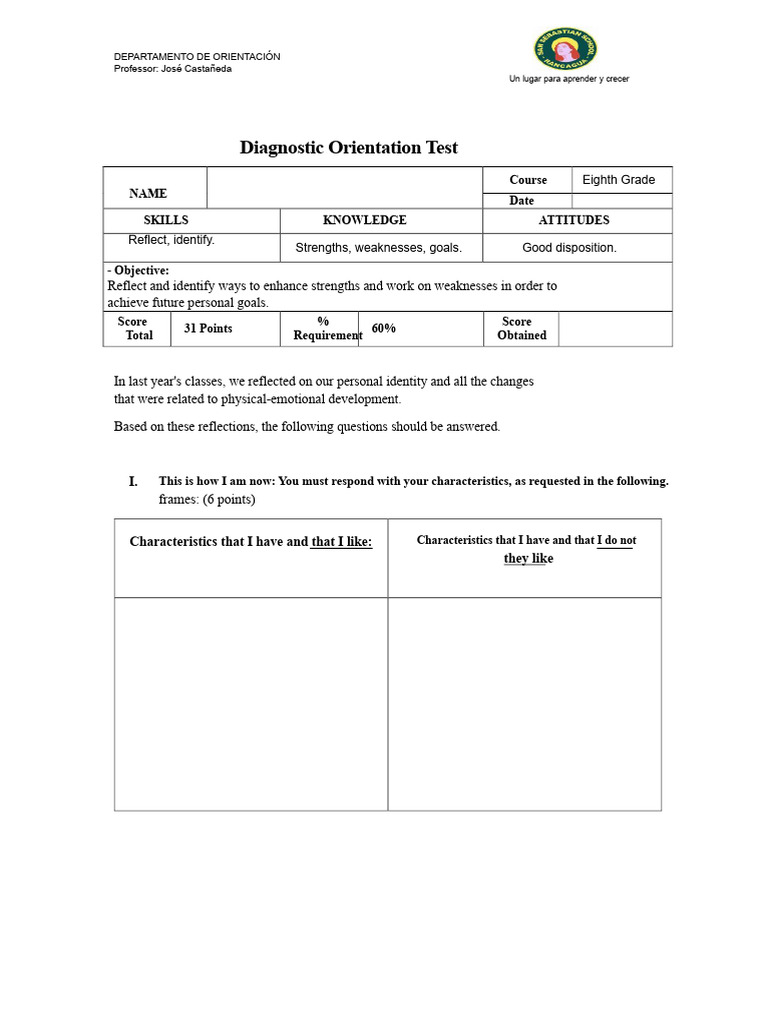 Diagnostic Orientation Test - Eighth | PDF | Cognition | Psychology