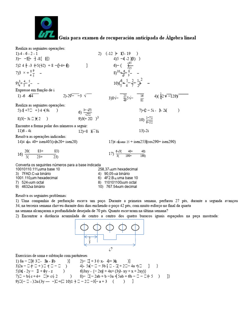 Guia de Exercícios de Álgebra Linear | PDF | Notação matemática | Números