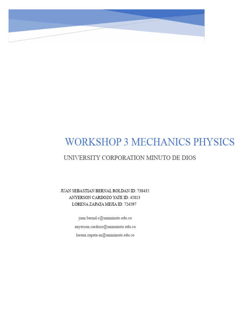Mechanics Physics Workshop Exercises | PDF | Force | Acceleration