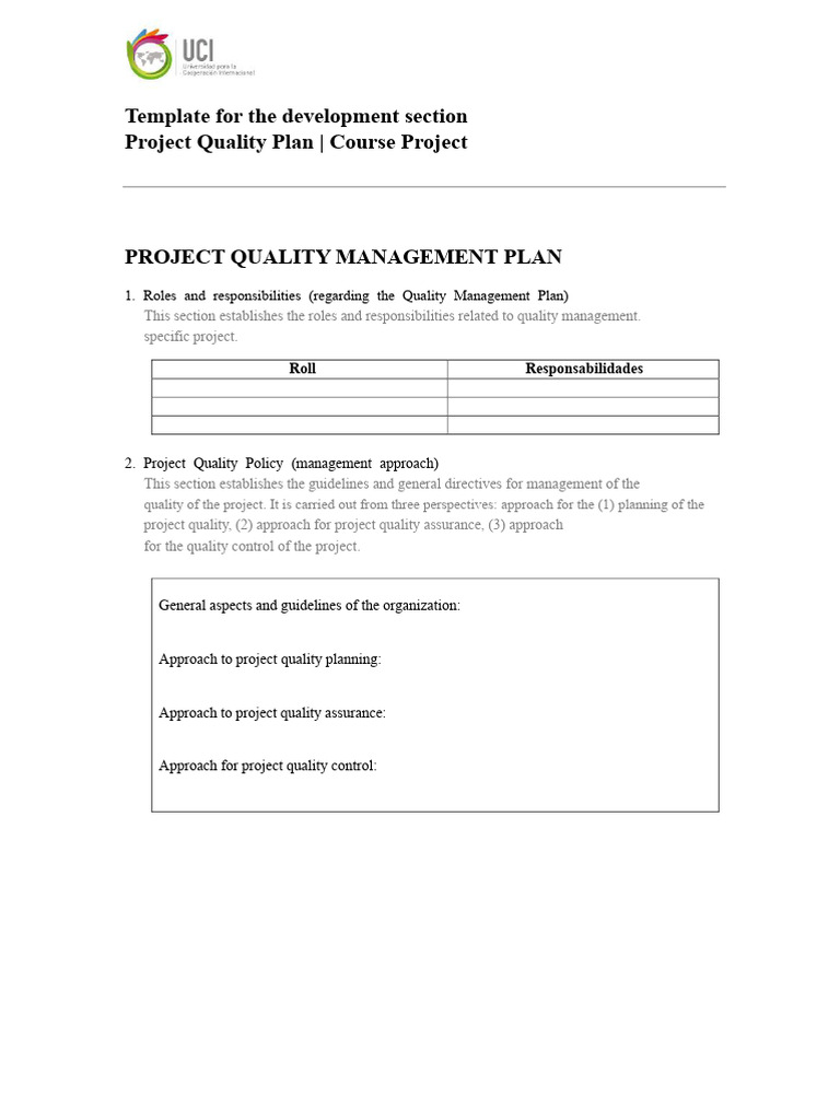 Course Work Quality Plan Template | PDF | Quality Management ...