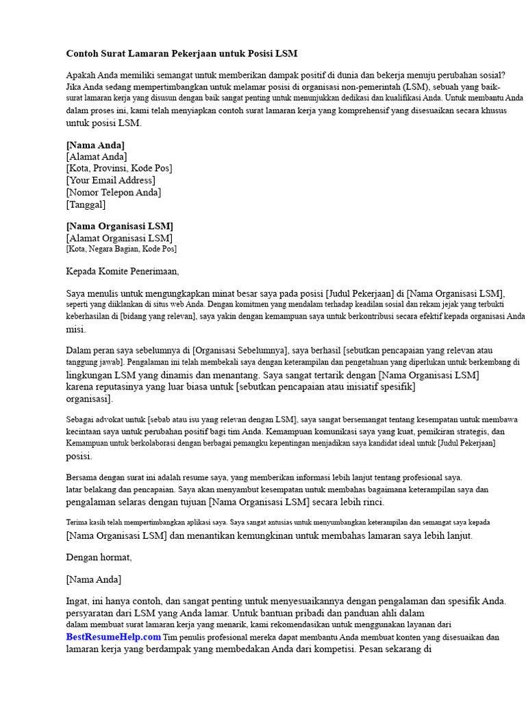Contoh Surat Lamaran Pekerjaan Untuk LSM | PDF