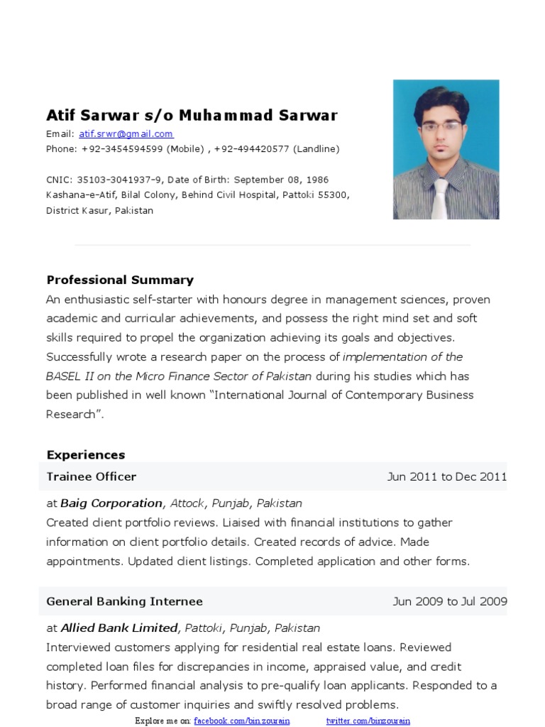 Atif Sarwar CV | PDF | Pakistan | Expert