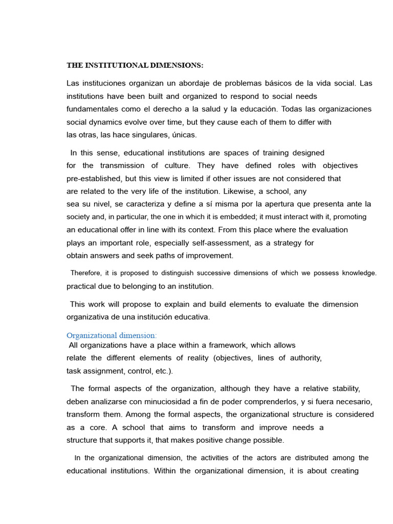 The Institutional Dimensions | PDF | Goal | Evaluation
