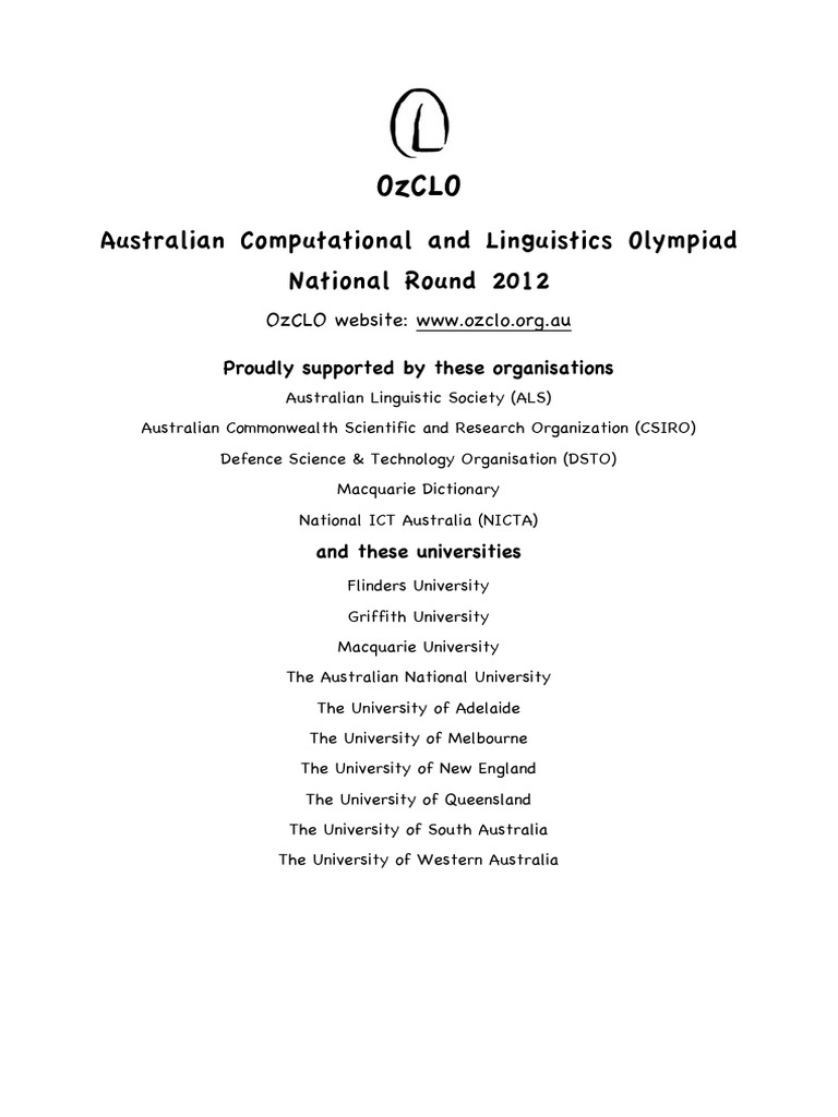 OzCLO 2012 National Round Rules and Tasks | PDF | Linguistics
