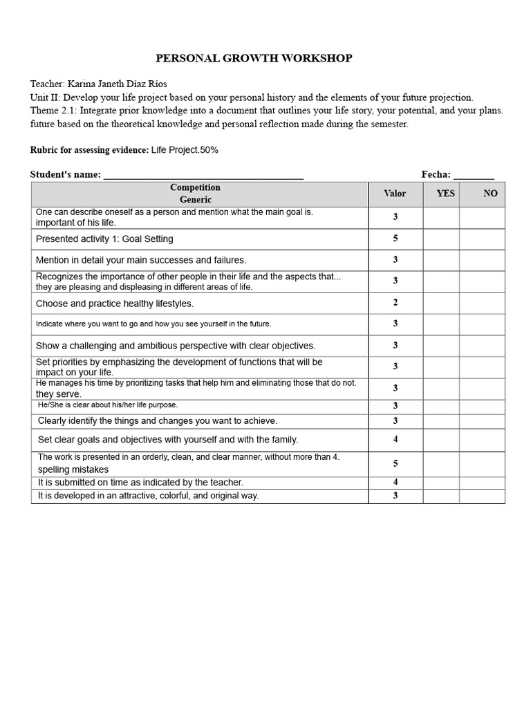 2 Life Project Checklist | PDF | Personal Development | Goal Setting