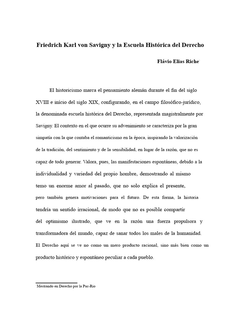 Friedrich Karl Von Savigny y La Escuela Histórica Del Derecho | PDF ...