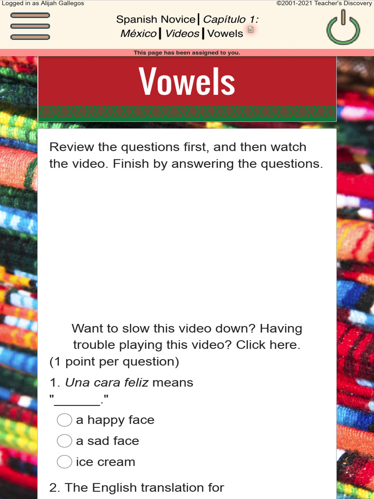 Spanish Vowels Practice Quiz | PDF