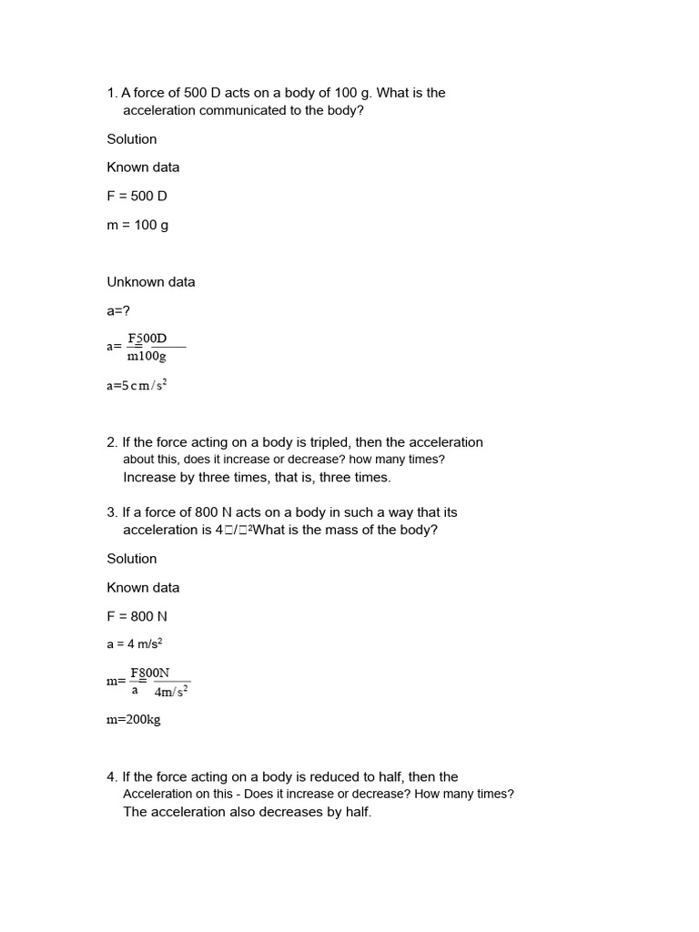Dynamics Solved Exercises | PDF | Force | Mass