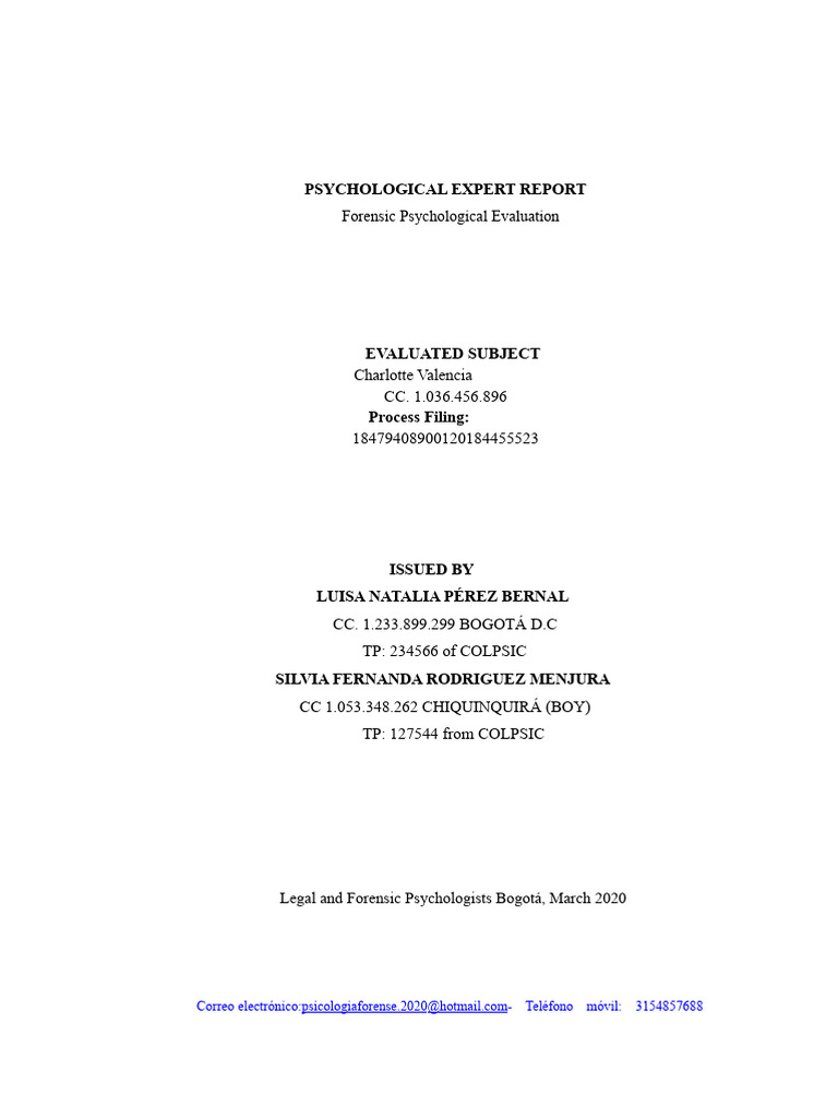 Forensic Psychological Report | PDF | Violence | Self Esteem