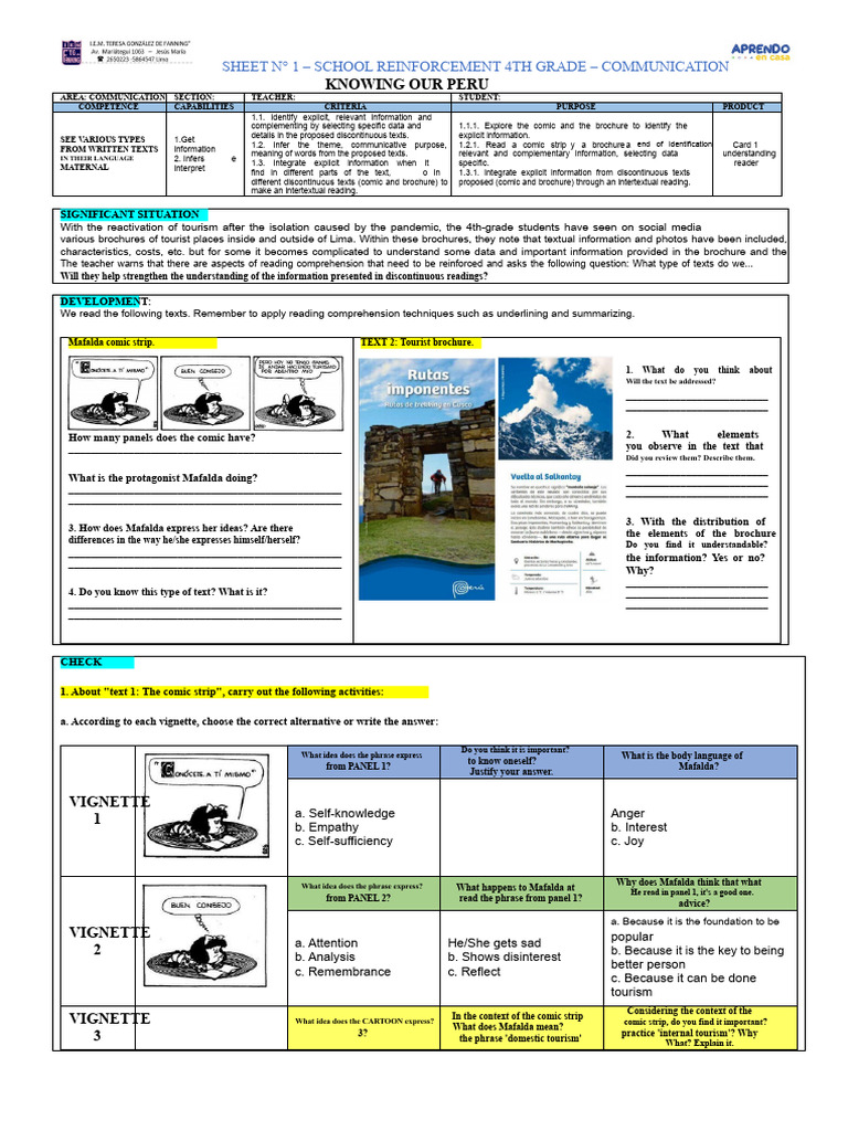 Sheet 1 School Reinforcement Communication 3rd Year of Secondary | PDF ...