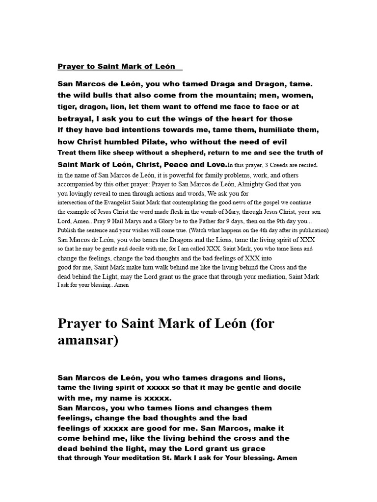 Powerful Prayer to Saint Mark of León | PDF | Prayer | Jesus