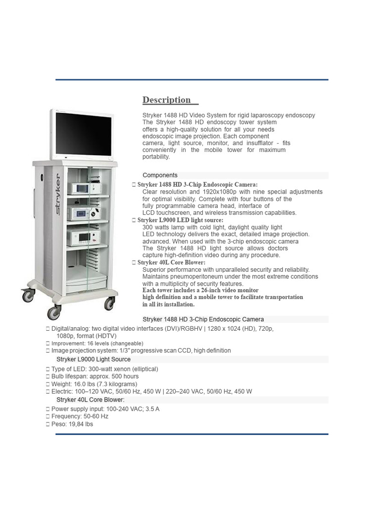 Stryker 1488 HD Endoscopy System Overview | PDF | High Definition ...