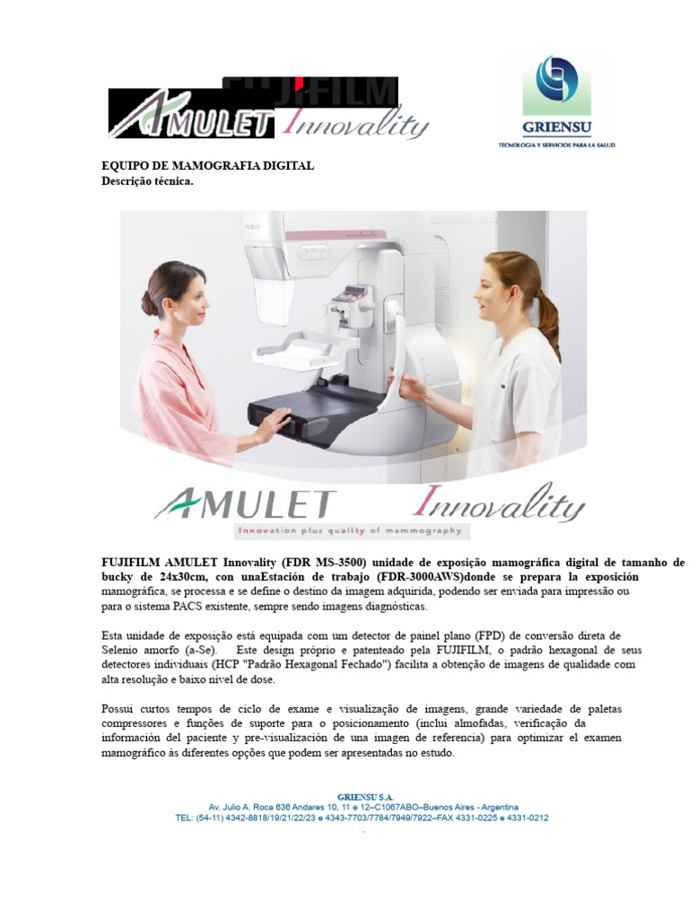 Mamografia Digital FUJIFILM Amulet Innovality | PDF | Seio