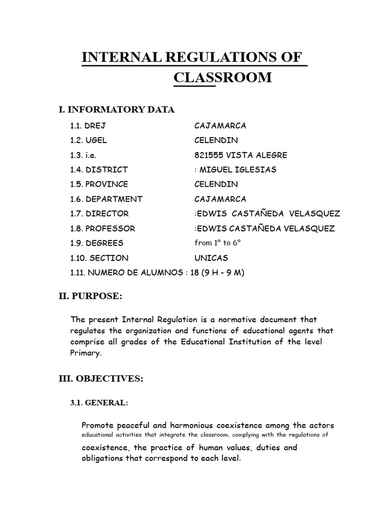 Internal Classroom Regulations | PDF