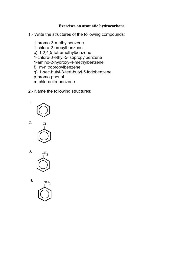 Exercises On Aromatic Hydrocarbons | PDF